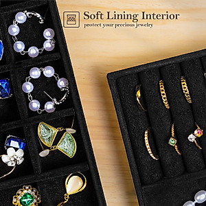 ProCase Stackable Jewelry Organizer Trays for Drawers, Jewelry Drawer Inserts Container Display Case Storage for Earring Necklace Rings Bracelet with Removable Dividers -Allblack, 4 Layers