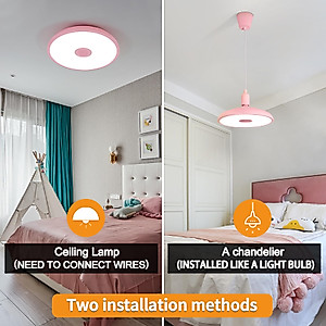 ASALL Pink Waterproof LED Ceiling Light Fixture,Music Ceiling Lamp,with Bluetooth Speaker,11Inch 18W, 2700K-6500K Dimmable RGB Color Changing Light with Remote Control,Suitable for Girls' Room