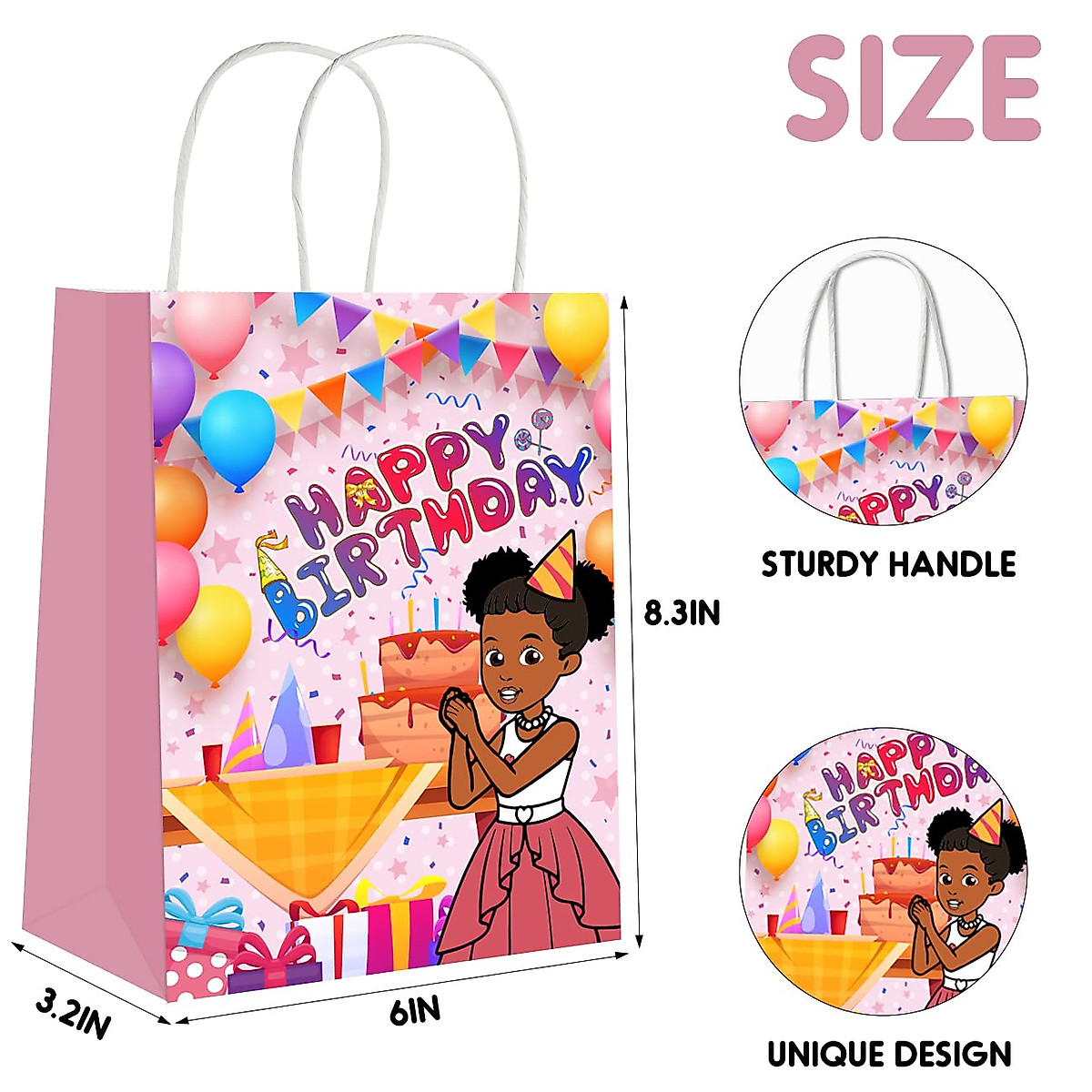 YUNKELIU 16Pcs Birthday Party Favor Bags with 4 Styles 8 Music Theme Happy Birthday Party Candy Goodie Bags for 1st 2nd Boy Girls Birthday Party Supplies Baby Shower