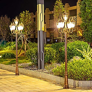 Retro Aluminum Pole Light 5 LED Post Light Outdoor Die-cast Light High Pole Courtyard Lamp European Garden Villa Community Street Lamp Lighting Waterproof Landscape Lamp