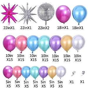 Chrome Balloon Arch Garland Kit for Disco Party Decorations,148Pcs Metallic Hot Pink Red Blue Gold Silver Disco Ball Balloons for 80s 90s Birthday Galaxy Graduation Prom New Year Party Decor