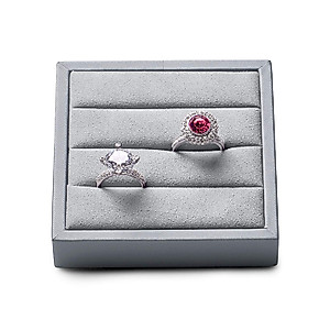 Oirlv Premium Leather Ring Display Stand Small Ring Tray Showcase Jewelry Display Rings Holder Home Organizer(Light Grey)