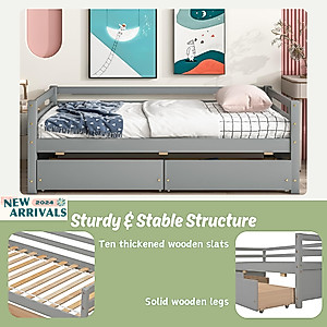 Harper & Bright Designs Twin Daybed with 2 Storage Drawers, Wooden Twin Size Daybed Frame, Dual-Use Daybed Sofa Kids Bed for Living Room,Guest Room,Children Room, No Box Spring Needed, Gray