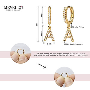 Mevecco 18K Gold Filled Gold CZ Pave A Initial Drop Huggie Earrings Diamond Cut Cubic Zircon Inlayed Letter Dangle Charm Initial Huggie Hoop Earrings Personalized Dainty Tiny Symbolic Jewelry Gift
