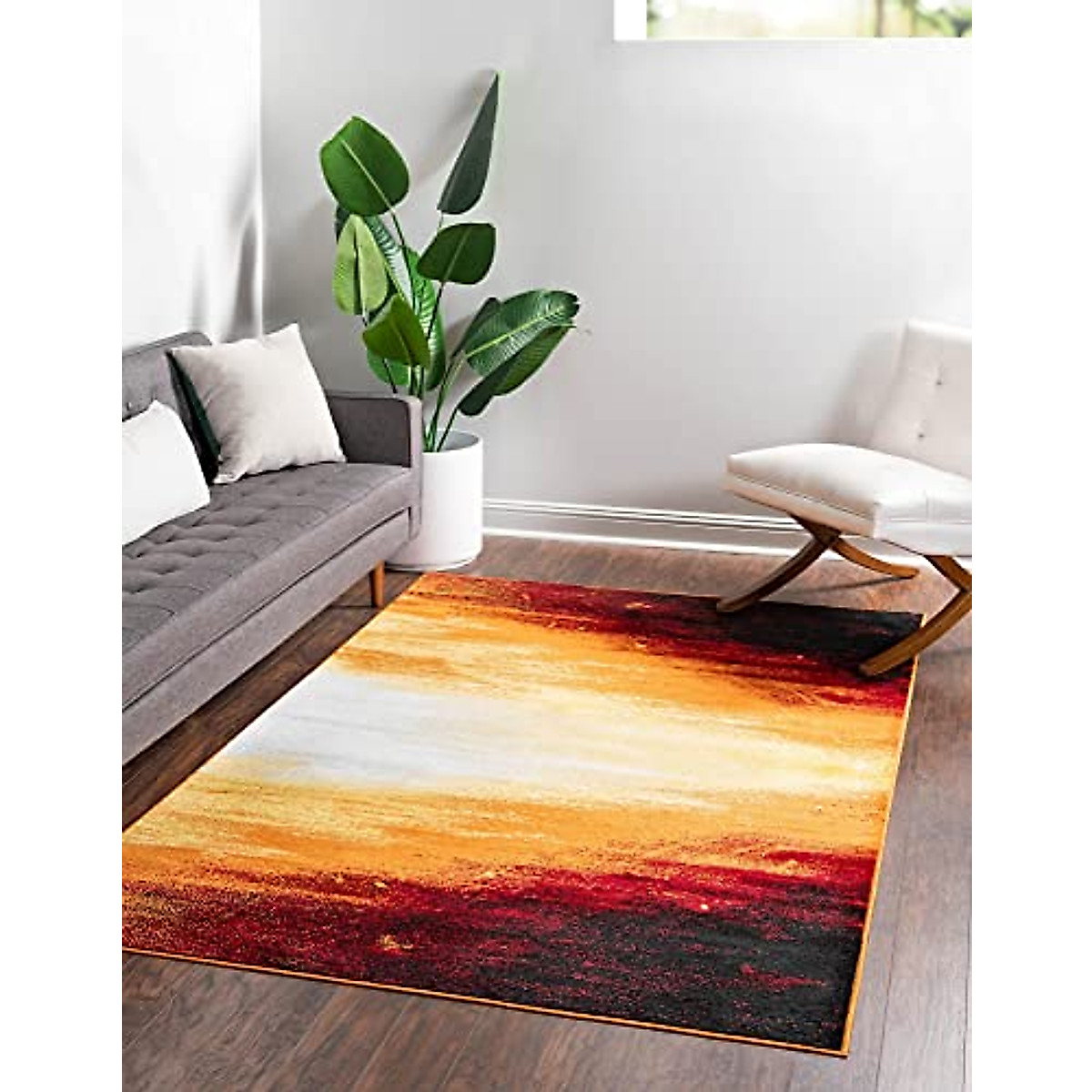 Unique Loom Metro Collection Contemporary Abstract Bright Warm Candle Light Area Rug, 5 ft x 8 ft, Orange/Yellow