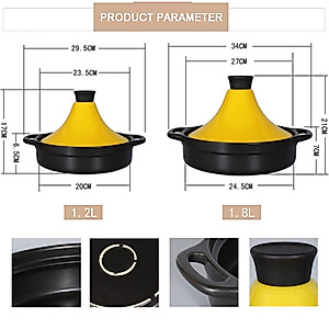 Tagine Cooking Pot, Braiser Pan with Ceramic, 1.2L/1.8L, Tagine Cooking Pot Home Soup Pot Slow Cooker, Multipurpose Use for Home Kitchen or Restaurant Ceramic / 1.8L