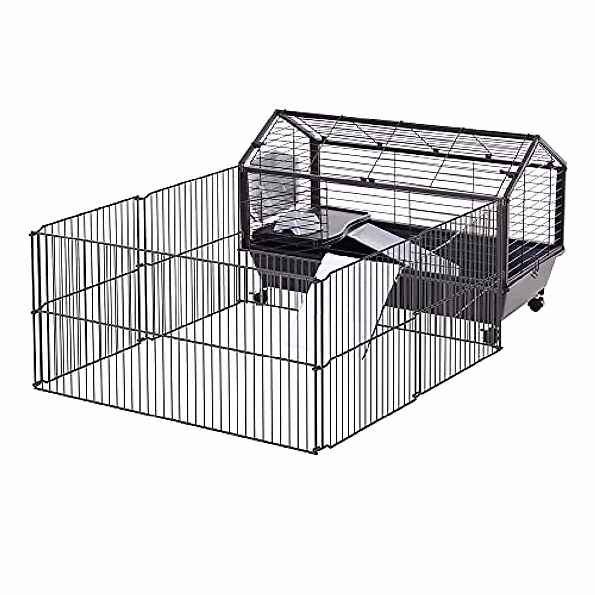 PawHut 2-Level Rolling Small Animal Playpen & Cage, Foldable Small Rabbit Fence, Guinea Pig House, Hedgehog Cage, Water Bottle, Water Bowl, Pet Exercise Pen, 35" L