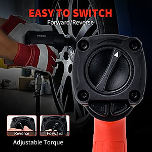 MANUSAGE Air Impact Wrench 1/2 inch with Twin Hammers, Pneumatic Heavy Duty Tools, 1200 ft-lbs Powerful Torque Output,7000RPM, Forward/Reverse, Speed Control, RP9510, Black, Red