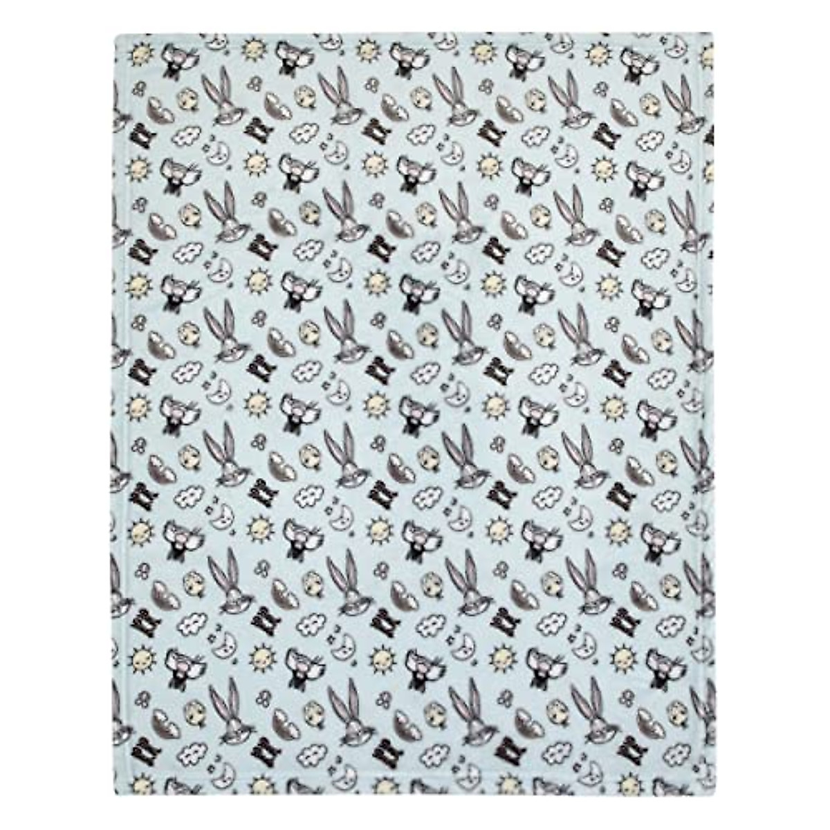 Warner Brothers Looney Tunes Best Buds Pastel Blue, Yellow, and White Bugs Bunny, Tweety, and Sylvester The Cat Super Soft Baby Blanket
