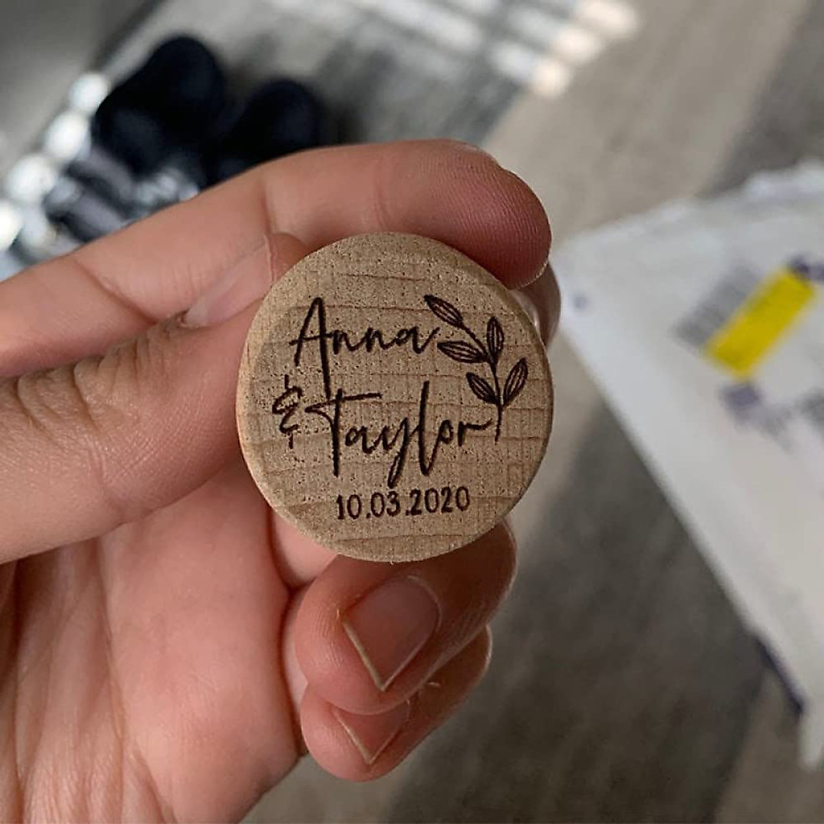 Customized Wood Wine Stopper -Wedding Party Favor Decor Personalized Bottle Cork Toppers with Laser Design Name Gift for Guest Wedding Winery Wine Stopper Customization,Custom,30pcs