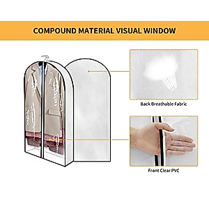 OUPAI 40" Garment Bags for Hanging Clothes Closet Storage with 4" Gussets, Clear Clothes Protectors for Hanging Clothes Suit Cover for Coats, Shirts, Sweaters Storage (White,3 Packs)