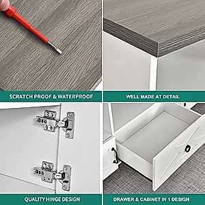 YITAHOME Mid-Century Modern TV Stand for 70/65/60/55 inch, Boho Wood TV Table Farmhouse Media Console with Storage Cabinet and Open Shelves for Living Room, Bedroom, 65 inch, White/Grey