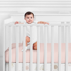 Sweet Jojo Designs Blush Pink Girl Fitted Crib Sheet Baby or Toddler Bed Nursery - Solid Color Cotton for Boho Desert Sun Mountain Collection