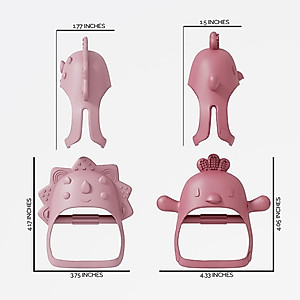 Baby Teether Pack of 2 Wearable teether Pink Pacifier Teether Toy - Little Chick Teether Mini Dino Teether - Rose Pink Teether and Turkish Pink by Muqee Peeko