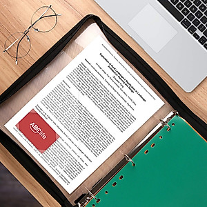 ABC life Zipper Binder with 8 Insertable Plastic Dividers, Document Folder 3 Ring Binder,Retractable Handle, Perfect for School,Project Organization, Holds 300 A4/Letter Size Papers,Black Transparent