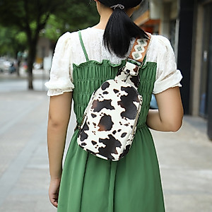 Mzjeaziany Women Chest Bag Sling Bag Small Crossbody PU Leather Satchel Daypack Shoulder backpack for traveling hiking…（cow cloud）