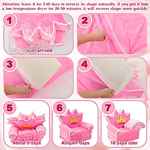 Burbell Toddler Couch 2 in 1 Soft Princess Kids Fold Out Couch with Flannel Blanket Comfy Sofa Bed Toddler Recliners Baby Sofa Bedroom Lounger for Kids 1-3(Pink)