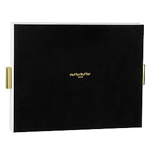 HofferRuffer Extra Large Serving Tray with Handles, Elegant Faux Leather Storage Decorative Tray for Coffee Table, Ottoman, Console Table (White Tray+Golden Handle)