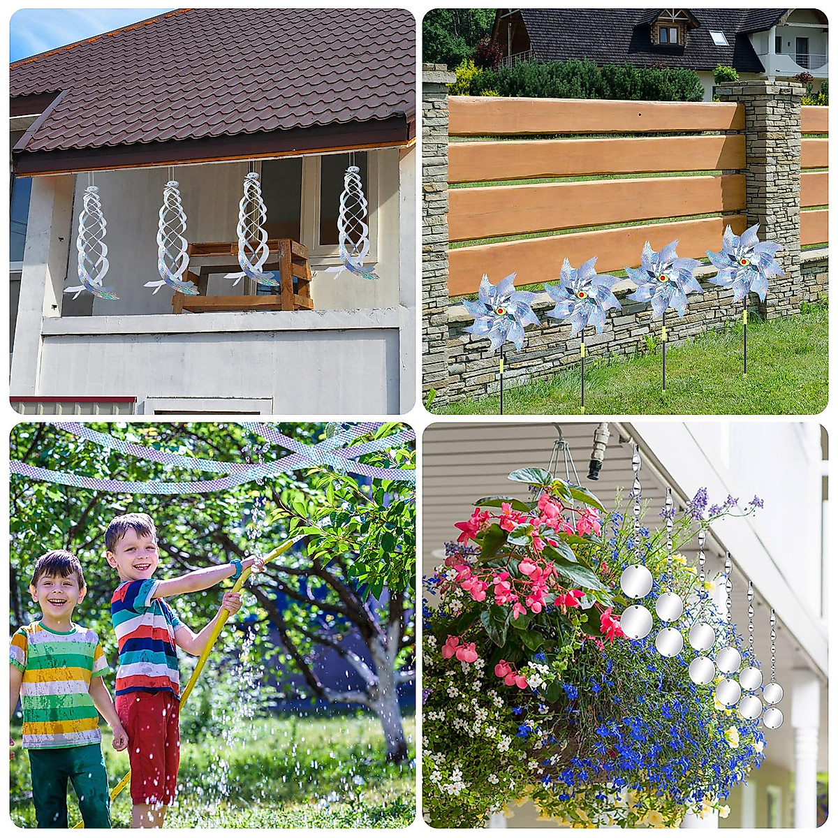 Nitial 39 Pcs Bird Deterrent Devices Outdoor Set 10 Bird Reflective Rods 20 Double Sided Bird Reflector 4 Reflective Pinwheels with Stakes 4 Bird Spiral Reflectors 1 Bird Scare Tape for Yard