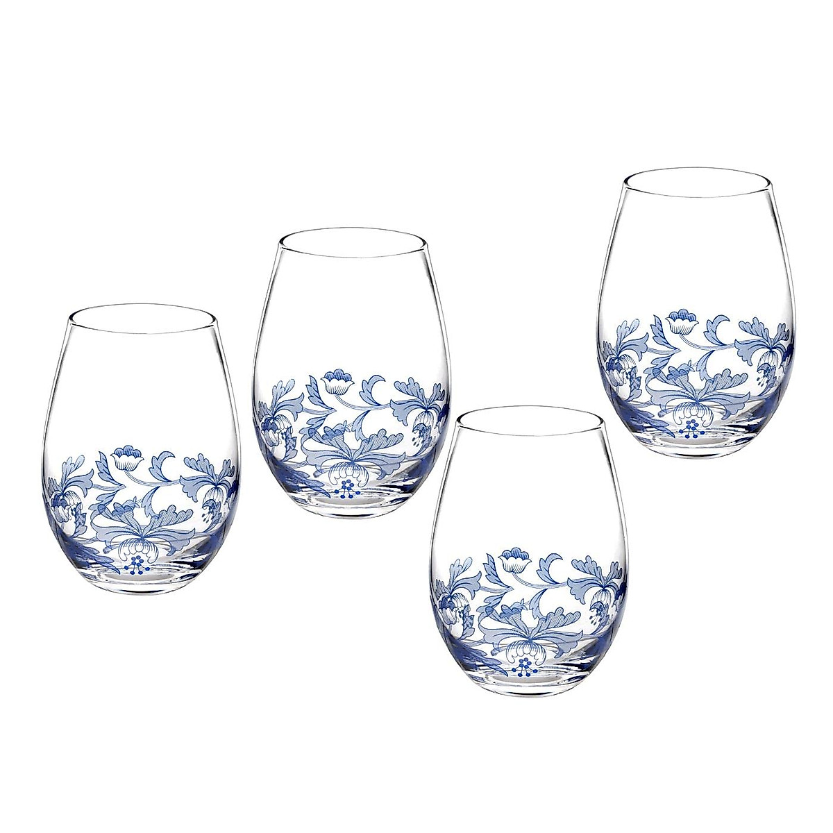 Portmeirion Spode Blue Italian Stemless Wine Glasses | Set of 4 | 19-Ounce Capacity | Red or White Wine Glass | Tumblers for Water, Cocktails, and Other Beverages