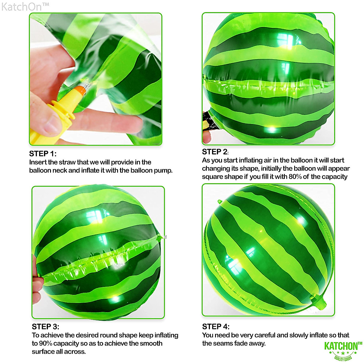 KatchOn, Big 22 Inch Watermelon Balloons - Pack of 6 | One In A Melon Party Decorations | 4D Round Watermelon Balloon, Watermelon Decorations | Watermelon Mylar Balloon, Watermelon Party Supplies