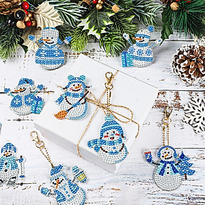 12Pcs Snowman Diamond Painting Keychains Snow Diamond Art Pendants Double Sided Full Drill Diamond Key Rings 5D Diamond Painting Kits for Winter Christmas Hanging Ornaments for DIY Crafts Home Decor