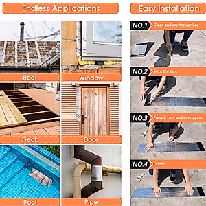 BXI Flashing Roll Tape Membrane, 4 inches X 32 Feet Thick Waterproof Patch Seal Tape, Self-Adhesive SBS Modified Rubberized Asphalt, Deck Seam Joist Leak Sealant for Roof Window Gutter Repair Outdoor