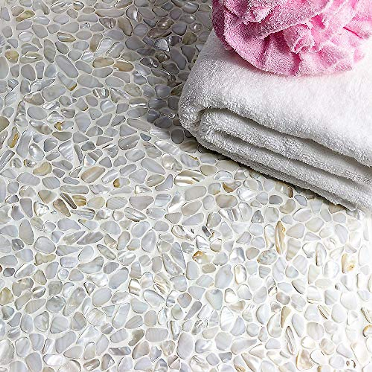 Ivy Hill Tile Pacif White Pebbles 11.81 in. x 11.81 in. Pearl Shell Mosaic Backsplash, Kitchen, Bathroom, Wall Tile (0.97 Sq. Ft. Sheet)