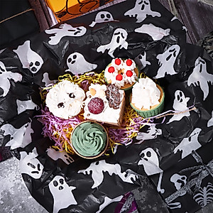 Kavoc 60 Sheets 20 x 20 Inch Large Size Halloween Tissue Paper White Ghost Art Tissue Paper Carnival Horror Pattern Tissue Paper Set Halloween Decorative Paper for Gift Wrapping Mardi Gras Birthday Wedding Party Gift Bag DIY Pompom Confetti Crafts