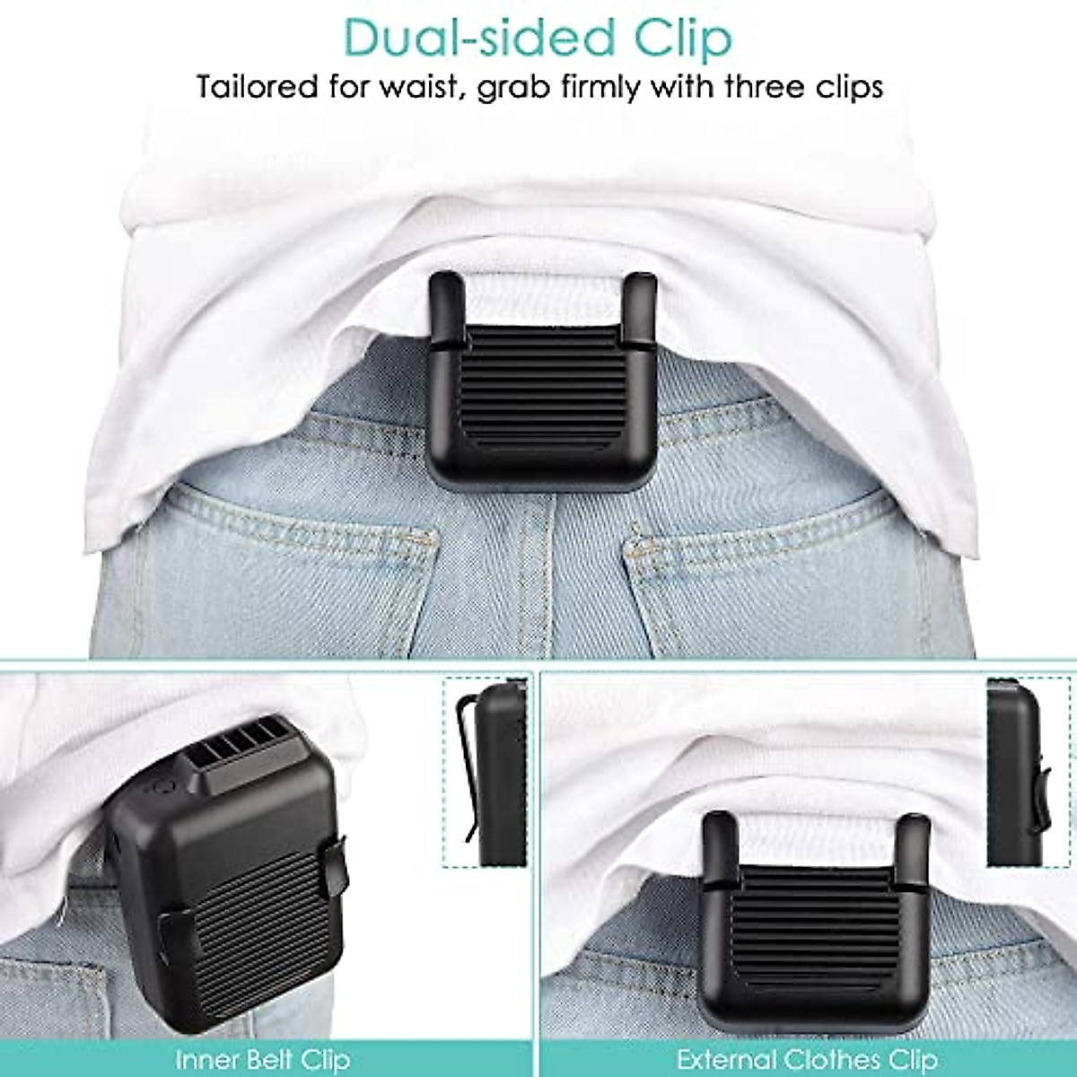 panergy Rechargeable 6000mAh Portable Waist Clip Fan, Necklace Fan with 23H Working Time, 3 Speeds, 5100RPM Strong Airflow for Outdoor Works, Farm, Gardening, Hiking