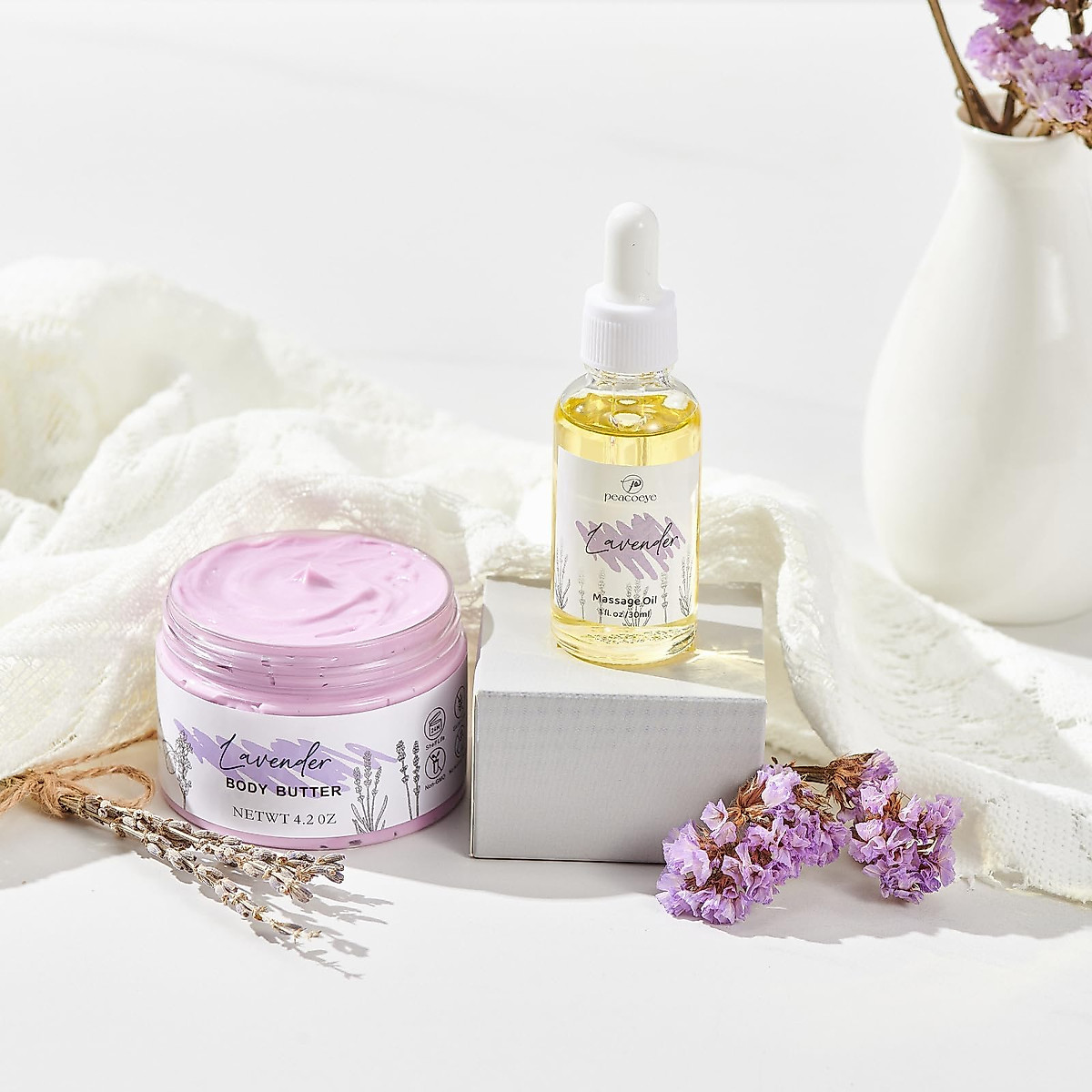 Peacoeye Gifts for Women Spa Lavender Bath Gift Baskets Mothers Day Gifts Relaxing Self Care Gift for Mom Her Sister Wife Auntie Home Bath Kit Care Package Birthday Friendship Gift Ideas