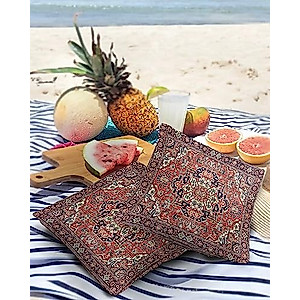 Outdoor Pillow Covers Waterproof, Native American Indian, Decorative Square Throw Pillowcases Patio Cushion Covers for Tent/Garden, 16" x 16" 2 Pack, Abstract Antique Traditional European Luxury