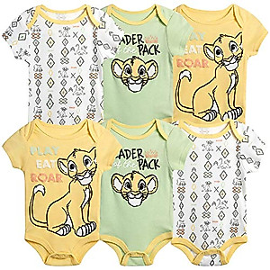 Disney Baby Boys 6 Pack Bodysuit -Mickey Mouse & Friends, Lion King, Winnie the Pooh Bear (Newborn/Infant), Size 6-9 Months, Lion King