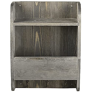 MyGift Wall Mounted Vintage Gray Solid Wood Entryway Key and Mail Organizer Holder and Display Shelf with 3 Hooks