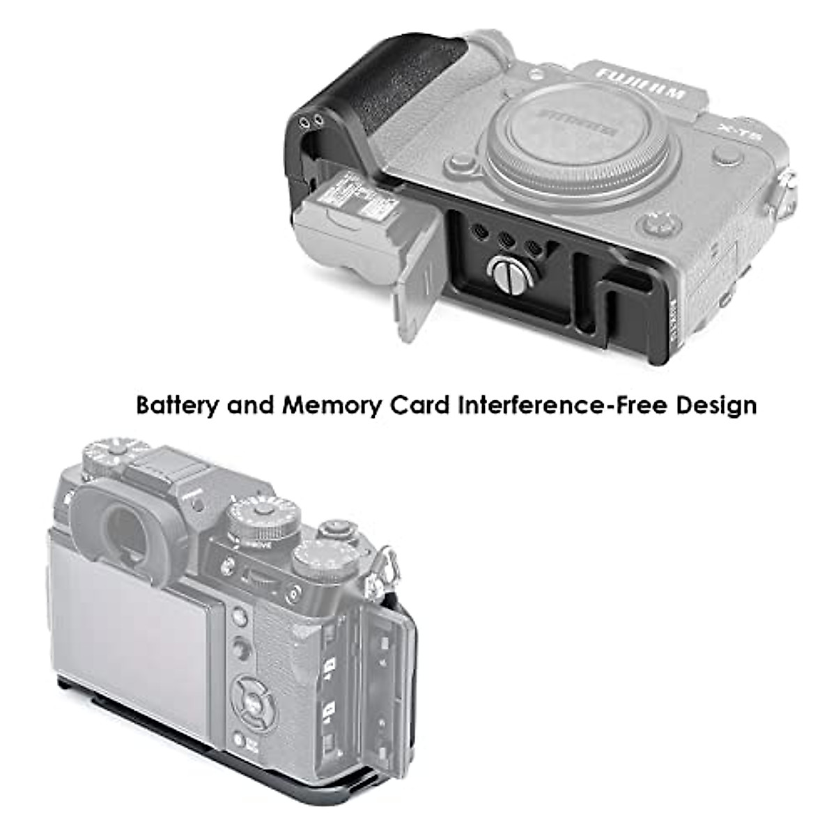 AUKTU X-T5 L-Shape Handgrip Grip for FUJIFILM XT5 Camera, Silicone Side Handle, Built-in Arca Swiss Plate, Extra 1/4"-20 Thread Hole(Black)