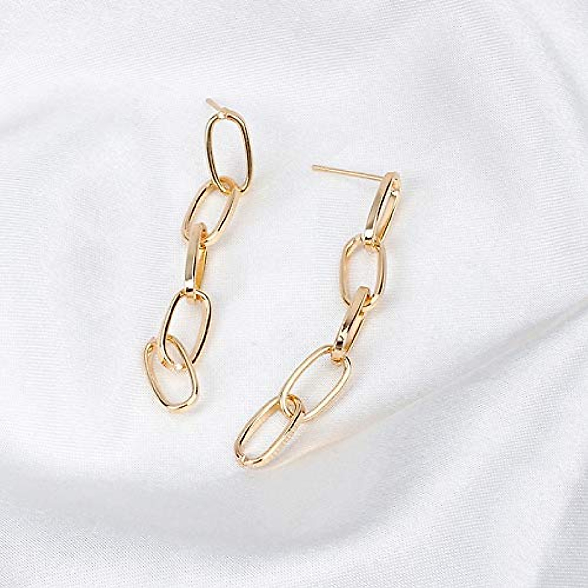 Link Chain Drop Earrings Minimalist Punk Paperclip Chain Dangle Earrings for Women Gold Silver