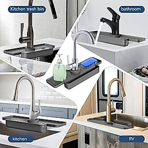 Faucet Handle Drip Catcher Tray, Silicone Foldable Faucet Handle Drip Catcher Tray Mat, Soap Sponge Holder for Kitchen Sink Accessories Gadgets Counter Bathroom (GRAY)