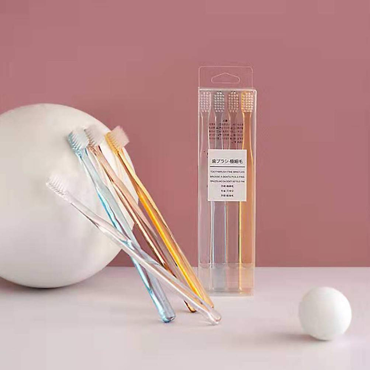 Artibetter Toothbrush Soft Bristle Clear Plastic Crystal Handle Small Head Toothbrush Travel Portable, 8pcs