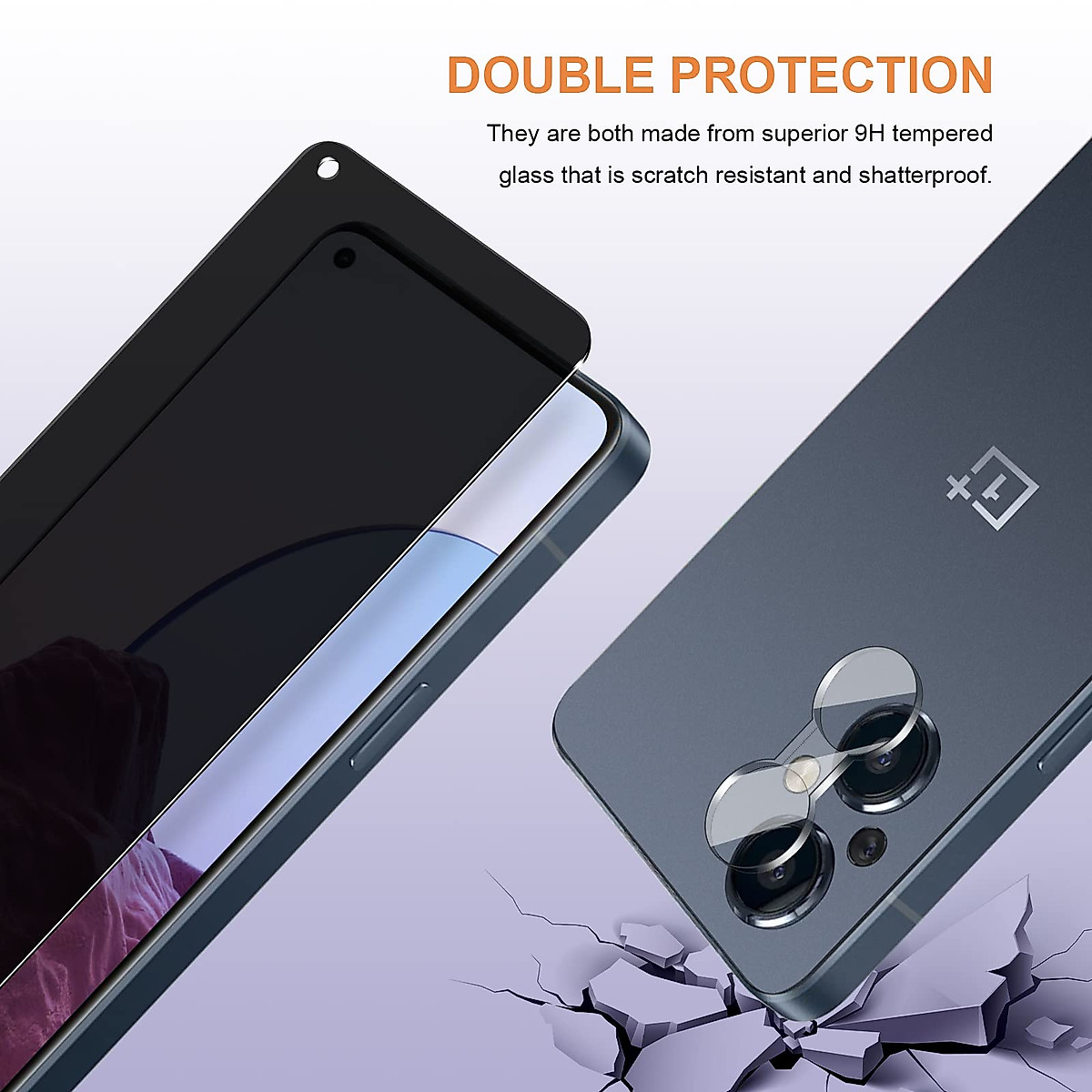 [2+2] Pack Privacy Screen Protector Design for OnePlus Nord N20 5G, 2 Pack Anti-spy Screen Protector 9H Tempered Glass and 2 Pack Camera Lens Protector, Bubble Free, Anti-Scratch, Case-Friendly (OnePlus Nord N20 6.43 inch)