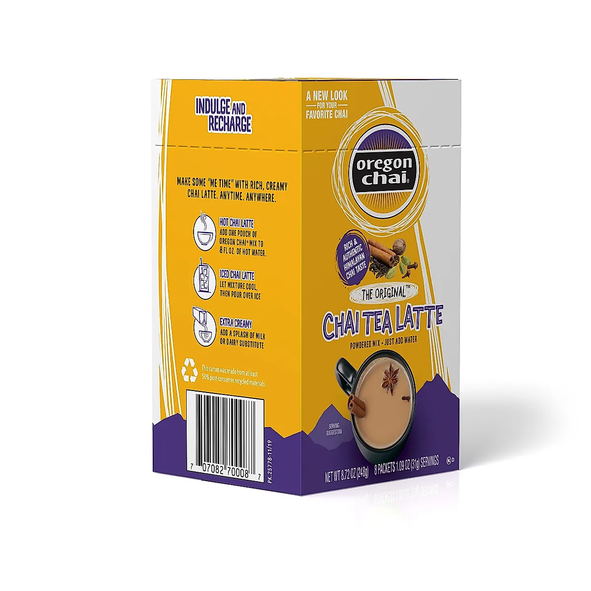 Oregon Chai Original Chai Tea Latte Single Serve Powdered Mix, 8 Count (Pack of 6)