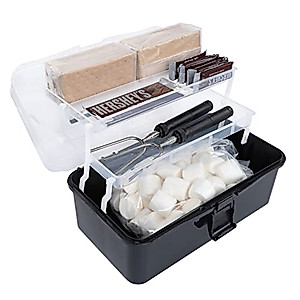 Neature Backyard Smores Kit - Black 13 x 7.9 x 5.9in Plastic Dessert Bonfire Accessories Caddy with Telescoping Skewers