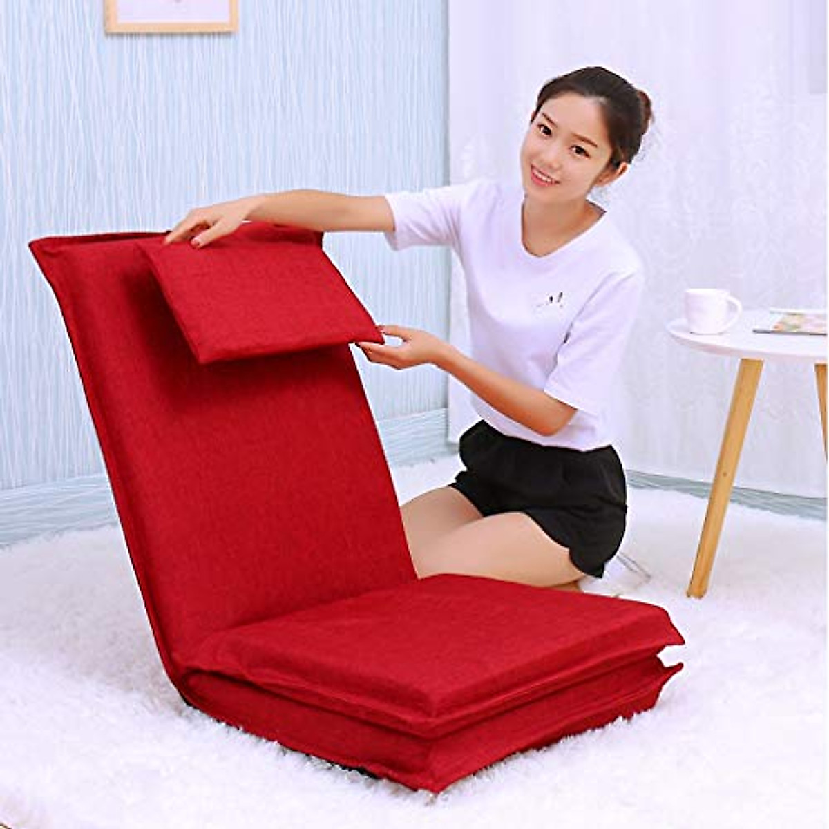 LLLY Classic Style Single Lazy Sofa with 5-Speed Adjustment of Backrest, Steel Frame Structure, Foldable Built-in Zip, Easy to Clean (Color : Gray)
