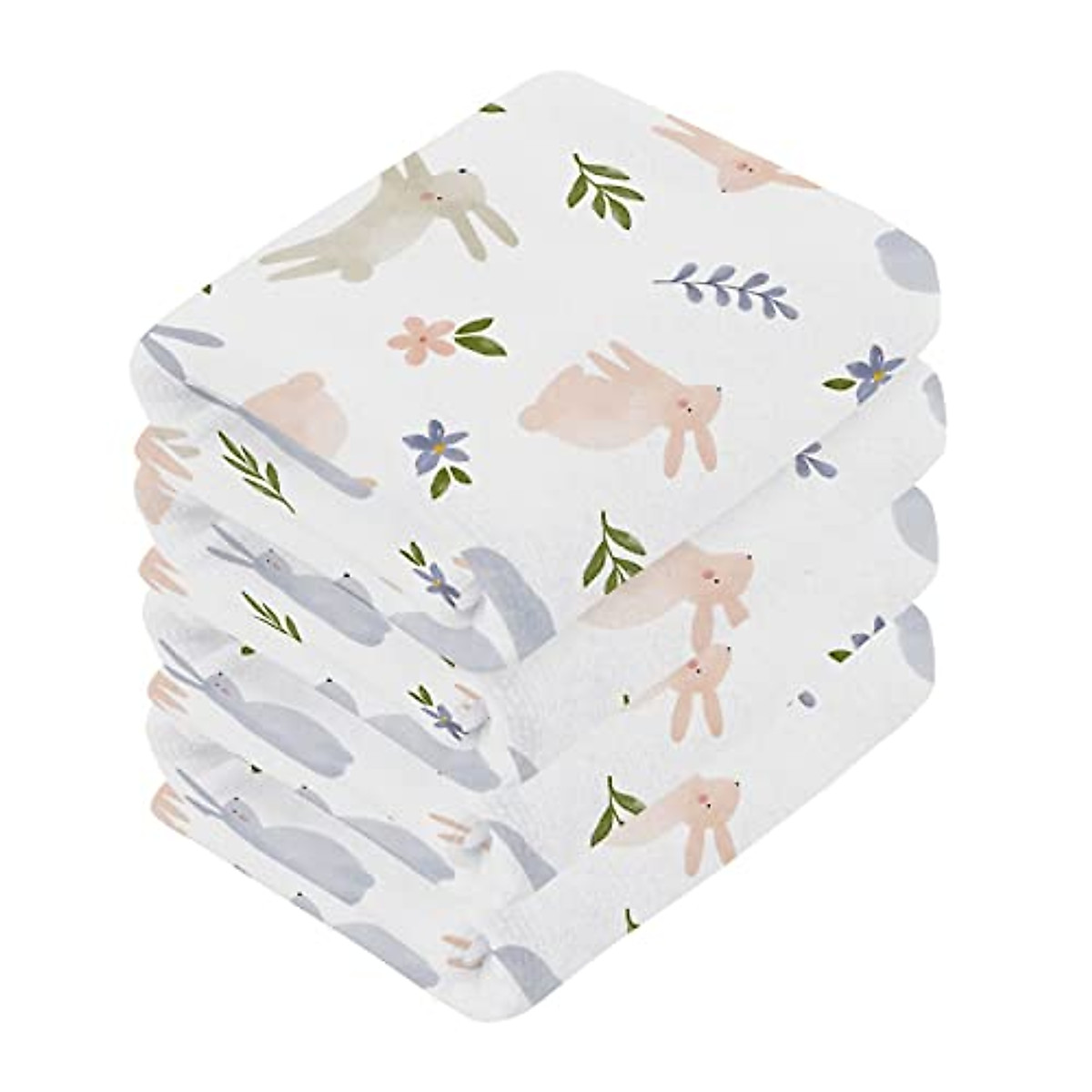 Kigai Easter Bunny Cotton Washcloths 2 Pack, Soft Absorbent Fingertip Towel for Face Body, Machine Washable, 12x12 in