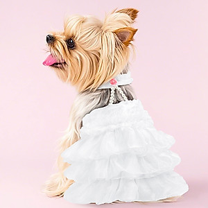 SHIAOMIN Dog Wedding Dress Bride Outfit with Pearl Necklace and Rose Pet Princess Dress Apparel for Puppy Dog Cat (Large)