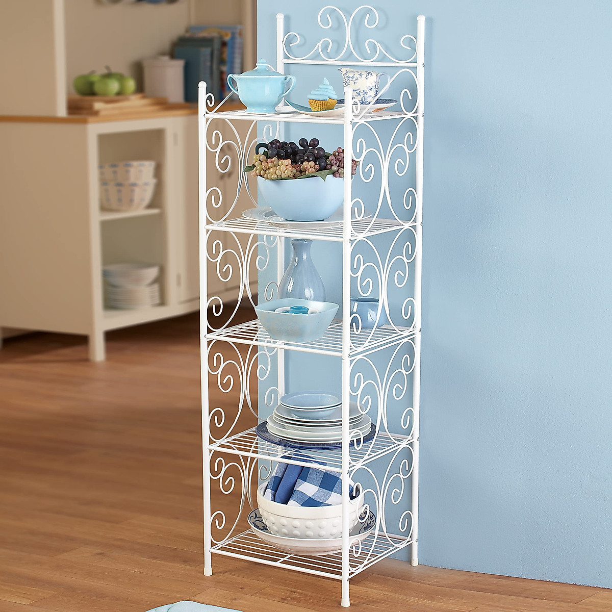 Collections Etc Scrollwork Design 5 Tier White Storage Shelf to Instantly Add Storage and Style