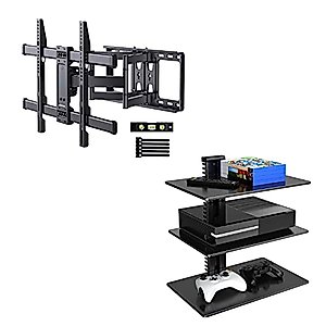 Floating Wall Mounted Shelf AV Mount Shelf - PERLESMITH Full Motion TV Wall Mount