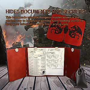 DM Screen Wooden Dungeon Master Screen for Hand Crafted Dungeon and Dragons gift,DND Dice GM Games,D&D 5e Accessories,Magic The Gathering,Pathfinder,Custom Screen (DmScreen-wine red)