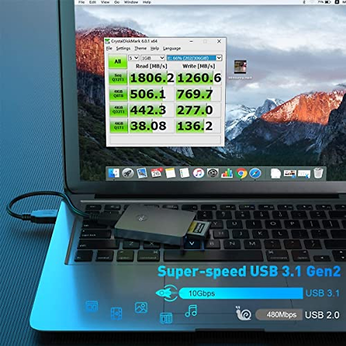 CFexpress Card Reader, Rocketek USB 3.1 Gen 2 10Gbps CFexpress Reader, Portable Aluminum CFexpress Memory Card Adapter Thunderbolt 3 Port Connection Support Android/Windows/Mac OS1