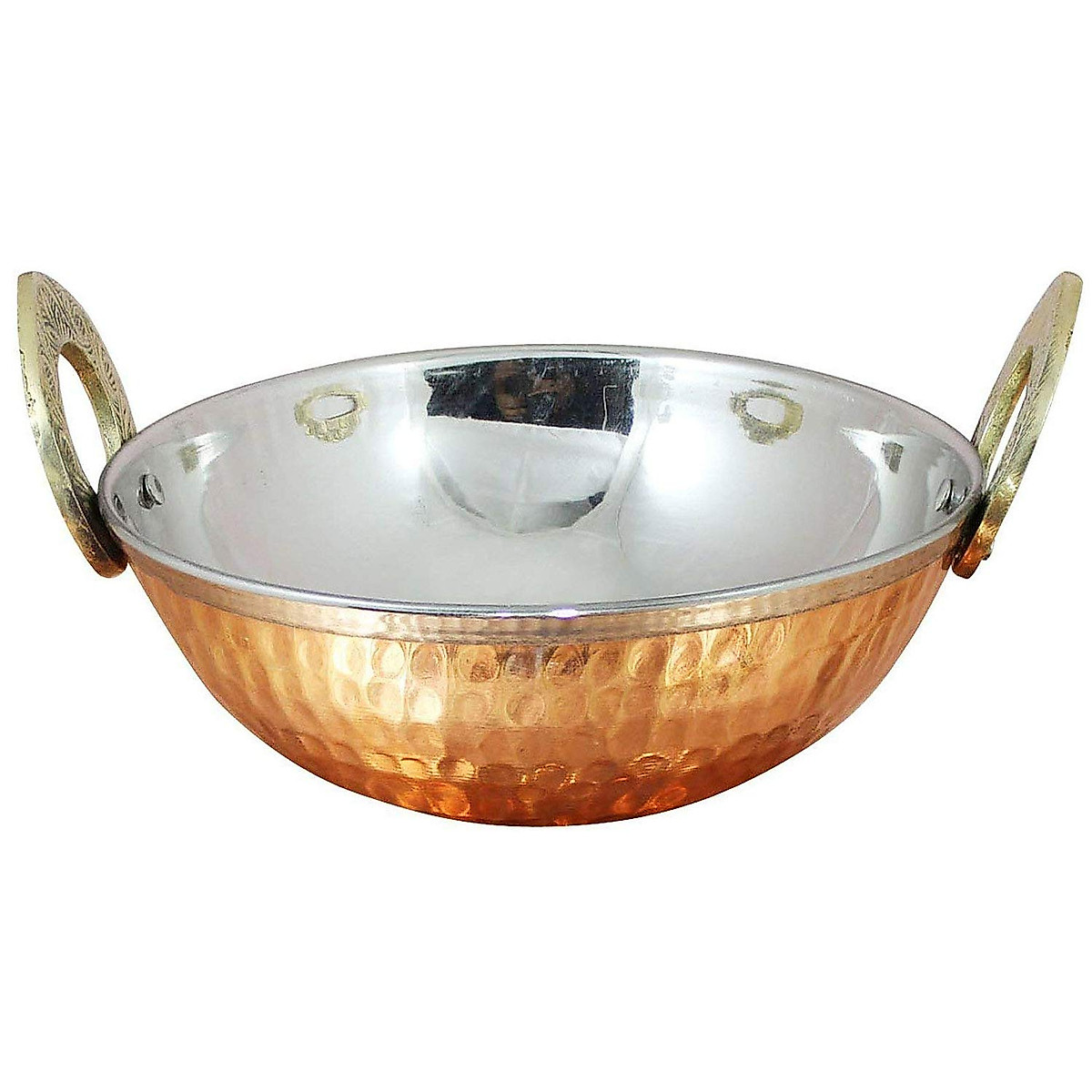 SKAVIJ Hammered Style Heat Insulated Bowl Set Copper Stainless Steel Serving Karahi (17 Ounce, Pack of 2)