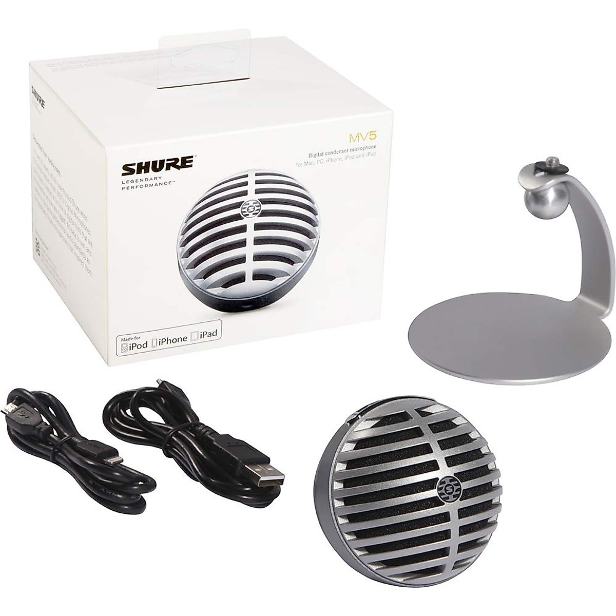 Shure MOTIV MV5 - Digital Condenser Microphone (Gray) Bundle with Studio Monitor Headphones